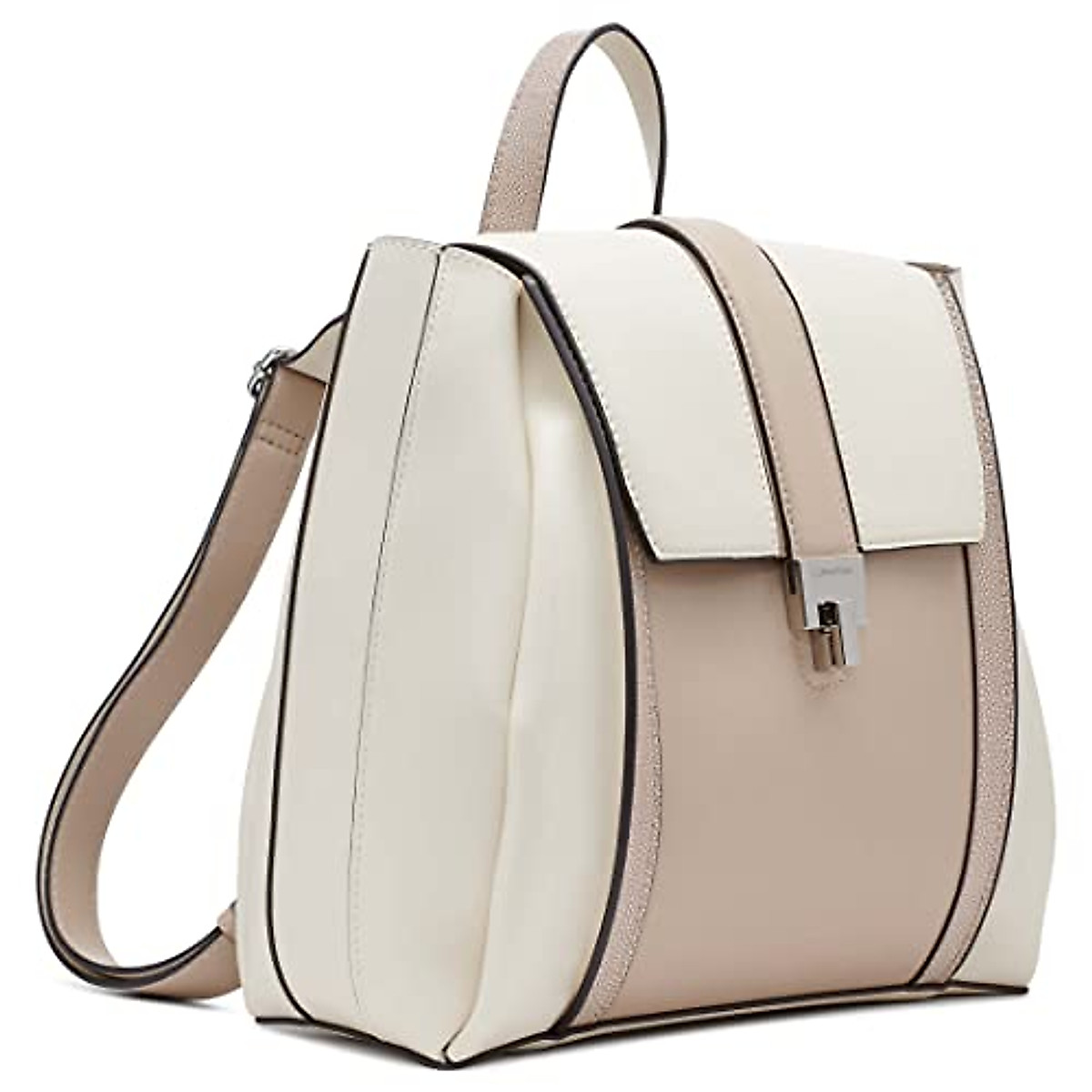 Calvin Klein Sahara Flap Turnlock Backpack, Mushroom/Mushroom/White