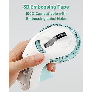 Suminey Embossing Tape Replacement for Dymo 3D Plastic Embossing Labels 1741670 for Embossing Label Maker, White on Black, 3/8'' x 9.8' for Organizer Xpress, Office Matte II, Motex, 5-roll Pack
