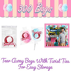 Cotton Candy Bags, Cotton Candy Supplies, Cotton Candy Bags With Ties, 11 1/2" x 18 1/2" Printed, Clear .80 mil plastic, Paperboard Header, Easy Tear Off (300 Bags)