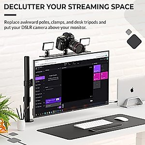 HumanCentric DSLR Monitor Mount – Monitor Shelf for Desk Camera Mount, Light Webcam and Microphone Camera Shelf for Monitor VESA Arm, Replace Clamp Tripods for Camera Desk Mount, Large