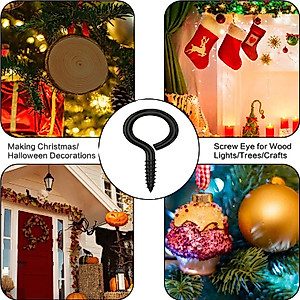 100 Pcs 1 Inch Metal Screw Eyes Hook Self Tapping Screw in Eye Hooks Ring for Indoor & Outdoor Hanging, Lifting and Securing Cables, Wires Etc Small Items, Black