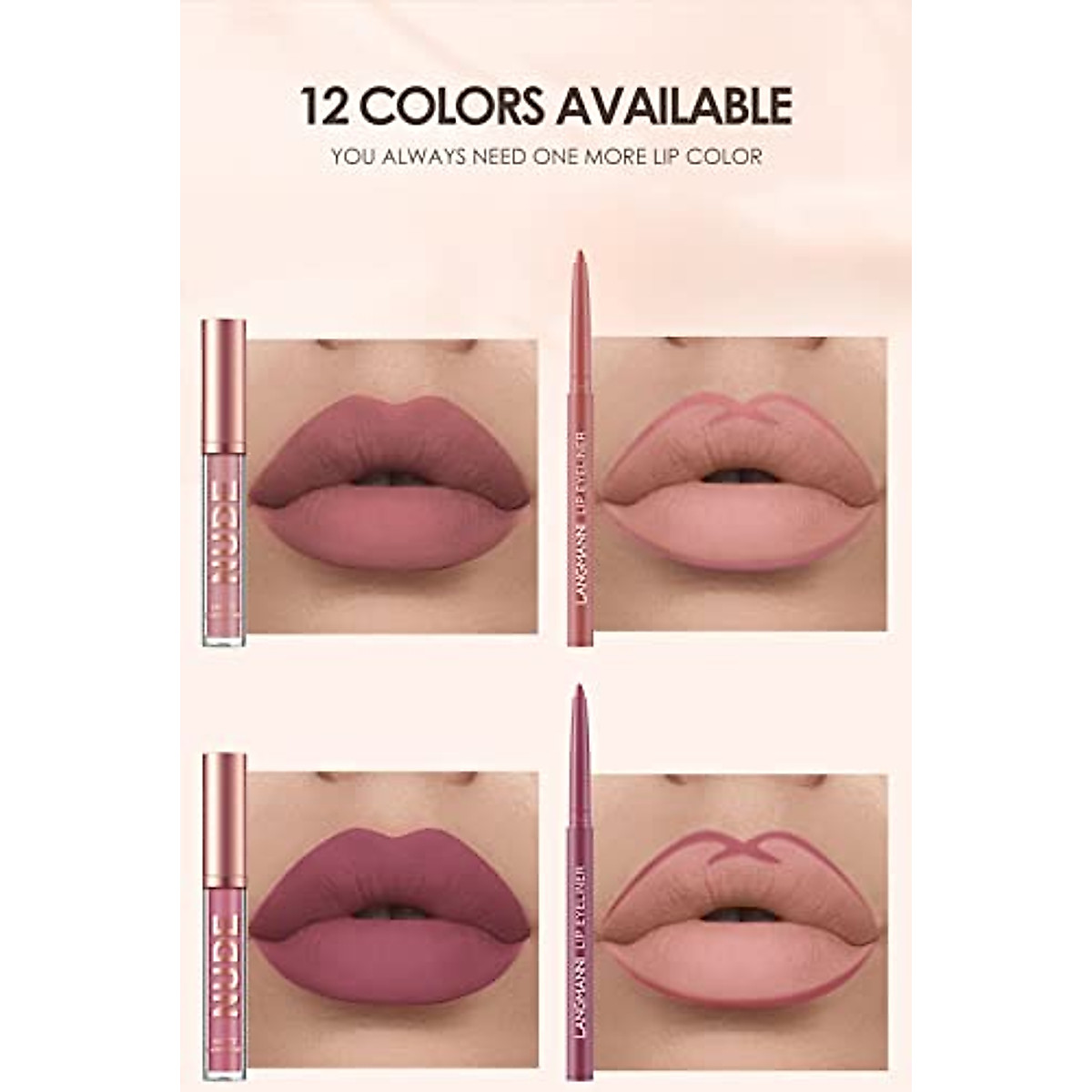 URQT 12pcs Lip Liner and Lipstick Makeup Set, 6 Velvety Matte Liquid Lipsticks + 6 Matching Smooth Lip Liner One Step Lips Makeup Kits Waterproof Long Lasting Matte Lipstick Gift Set