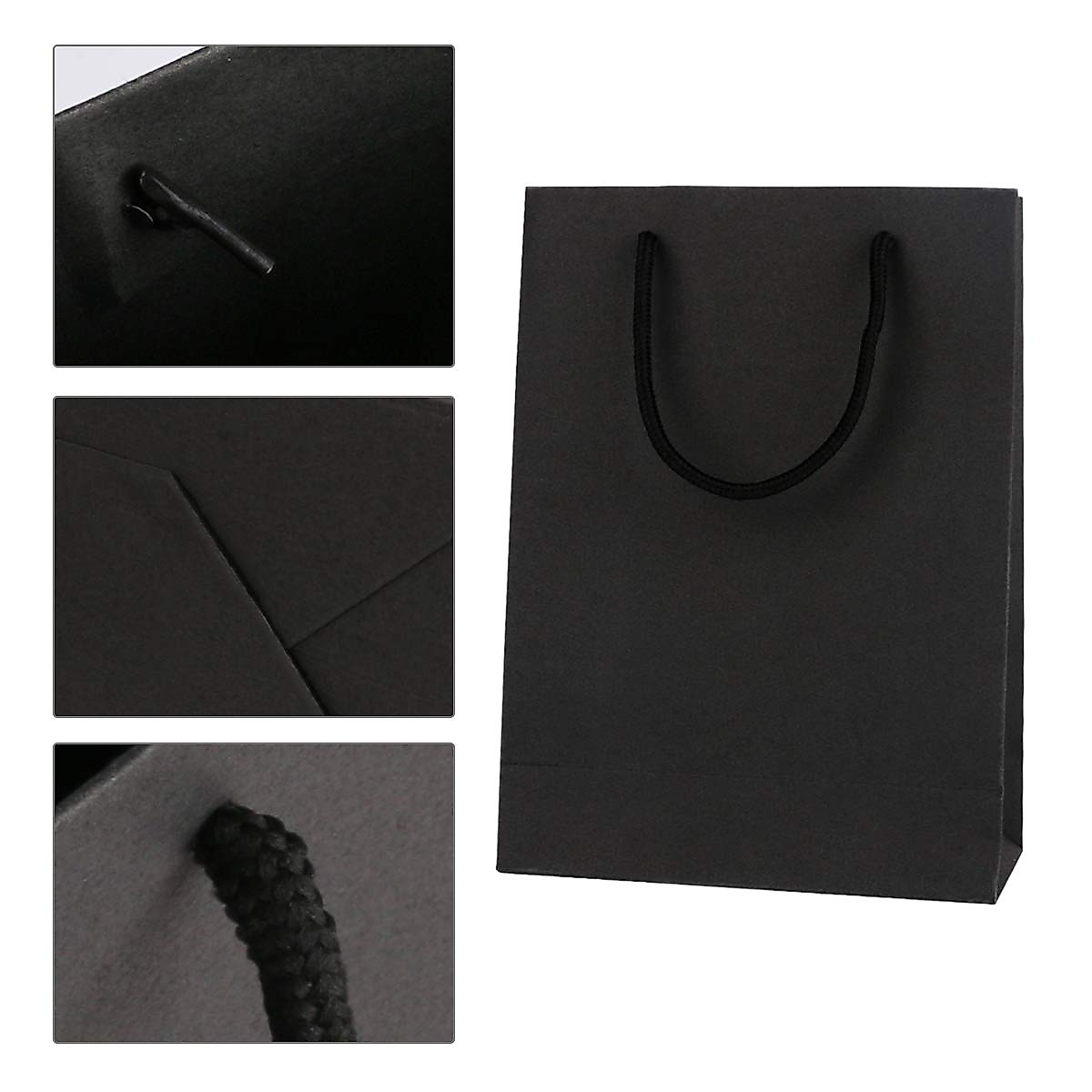driew Black Gift Bags with Handles, Medium Black Paper Bags Gift Bag Black 7.5x3x10 inches Pack of 50