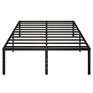 DERYONI 18 inch King Size Bed Frame No Box Spring Needed Heavy Duty Platform King Bed Frame Steel Slat Support 750lbs Easy Assembly Noise Free High Black Bed Frame King Size