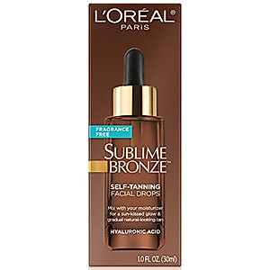 L'Oreal Paris Sublime Bronze Self Tanning Facial Drops with Hyaluronic Acid, Gradual Tan, Fragrance-Free, 1 fl. Oz