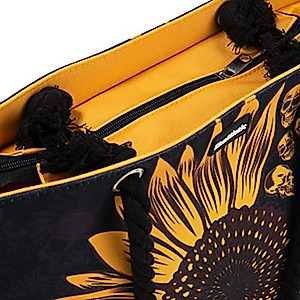 Skullistic Sunflower Skulls Black Shoulder Bag - Beach, Travel & Gym, Thick Canvas, L18.5 x H13.5 x W5