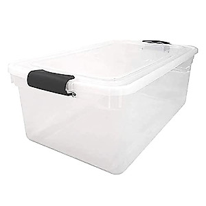 Homz 64 Quart Multipurpose Stackable Storage Container Tote Bins with Secure Latching Lids for Home and Office Organization, Clear (2 Pack)