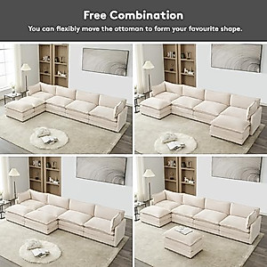 Bumblr Oversized Modular Sectional Couch with 2 Ottomans, 148" Wide Corduroy Sectional Sofa, Modern U Shaped Couch with Convertible Chaise, Extra Large 4 Seat Sofa Set, Beige