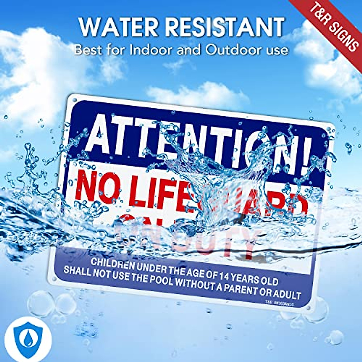 T&R No Lifeguard On Duty Sign, Pool Sign - 2 Pack - 14"x10" .040 Rust Free Heavy Aluminum, Reflective, Waterproof, Weatherproof and Fade Resistant, 4 pre-drilled holes, Easy to Mount