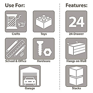 Akro-Mils 24 Cabinet 10724, Plastic Parts Storage Hardware and Craft Cabinet, (20-Inch W x 6-Inch D x 16-Inch H), Black