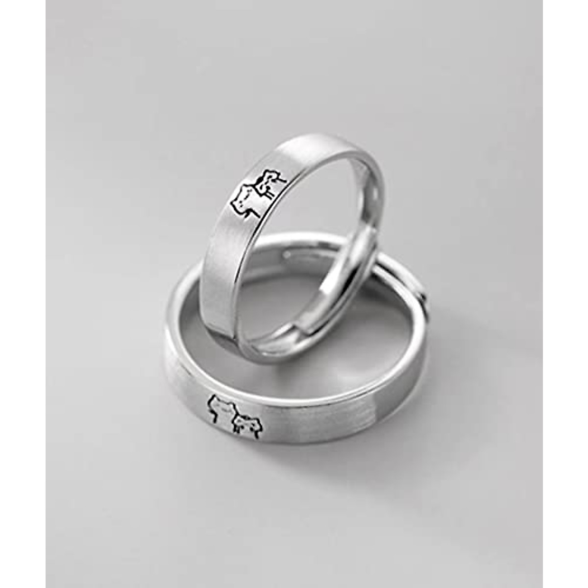 QINGDUO Personalized Name Date Matching Promise Rings for Couples 925 Sterling Silver Wedding Band Sets Him Her Cute Kitten Valentine's Day Birthday Gift Wife Husband,Adjustable Size 5-8 (QD-KT612KZ)