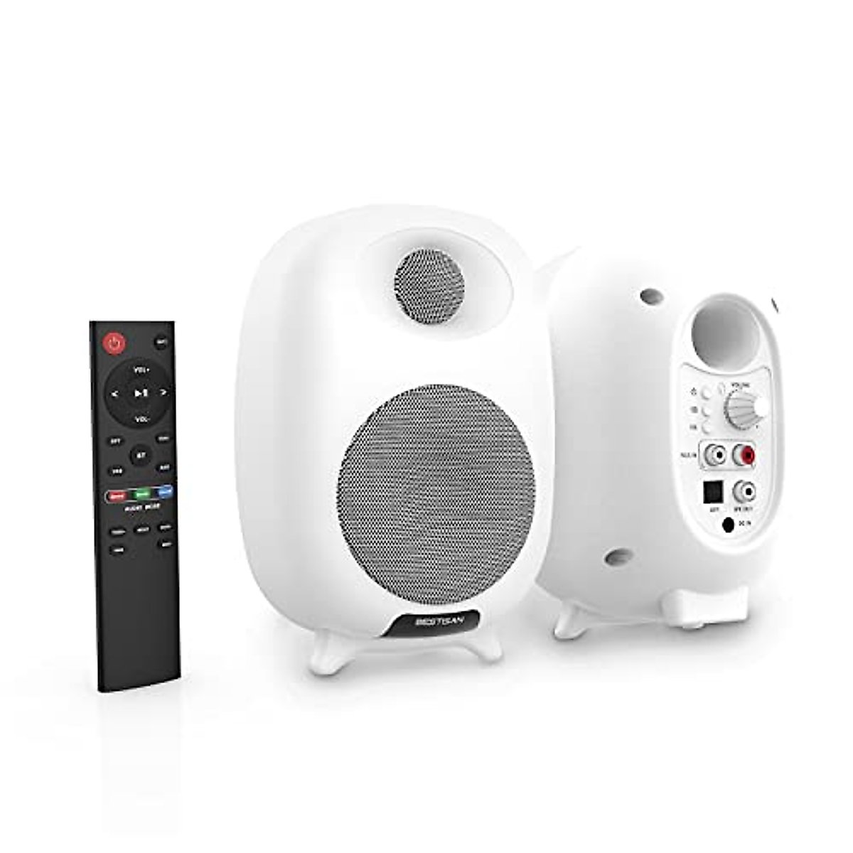 BESTISAN SR06 Bluetooth Bookshelf Speakers with 3 inch Woofer, Powered Studio Speakers for Record Player, Turntable, Desktops with Optical/RCA inputs, White, 60W