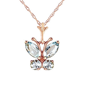 Galaxy Gold GG 0.68 Carat 14k 18" Solid Rose Gold Necklace with Natural Aquamarine Butterfly Pendant