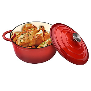 4.5 QT Enameled Cast Iron Dutch Oven with Lid Round Dutch Oven Big Dual Handles Classic Round Pot for Home Baking, Cooking, Red