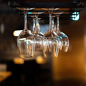 Boagkaah Stemware Wine Glass Hanging Rack, Metal Stemware Holder Storage Wall Mount for Cabinet Kitchen Bar Pub(Black,4 PCS)