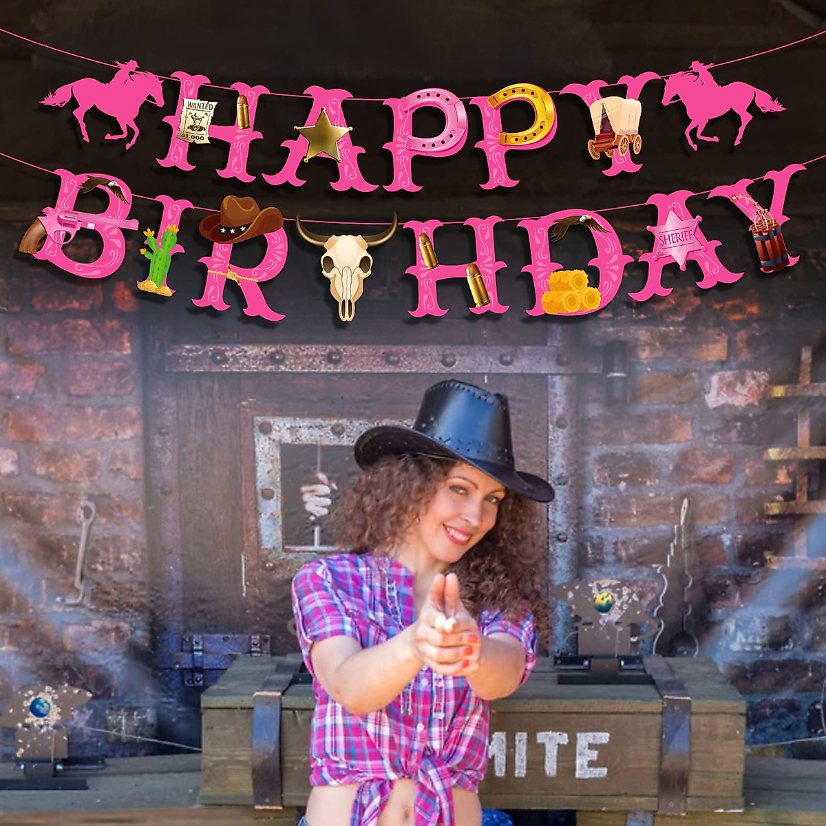 XINDE Cowgirl Themed Party Decorations Cowgirl Happy Birthday Banner, Western Cowboy Party