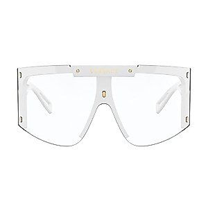 Versace VE 4393 401/1W White Plastic Shield Sunglasses Green Or Grey Clip On Lens