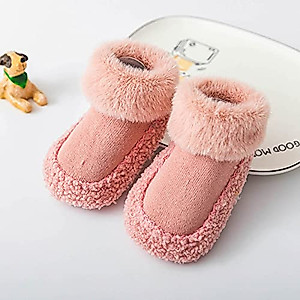 Infant Toddle Footwear Winter Toddler Shoes Soft Bottom Indoor Non Slip Fleece Warm Floor Socks Shoes Boys Casual Boots Size 4 (Watermelon Red, 0-6 Months)
