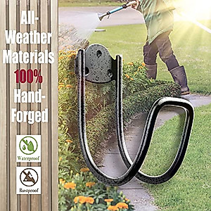 Wall Mount Hose Holder - Garden Water Hose Holders for Outside/Heavy Duty and Durable Hand-Forged Water Hose Hanger Rack (1, M)