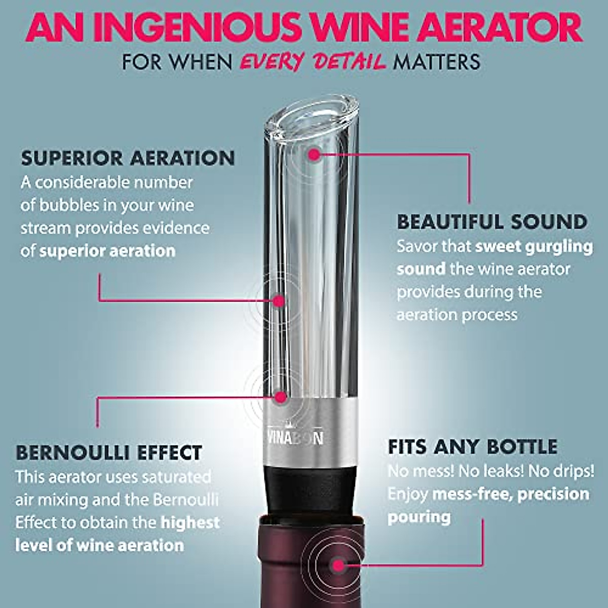 VINABON Wine Aerator – New 2023 Premium Wine Aerating Pourer and Wine Air Aerator Decanter Spout – Improves Wine Flavor & Bouquet. Includes WineGuide Ebook