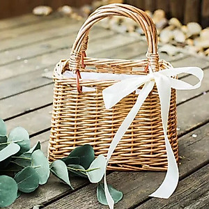 Duiaynke 1 Piece Rattan Basket Handmade Woven Tote Bag Used for Decor or Storage Grocery Basket Holiday Travel Storage Basket (Rectangle)