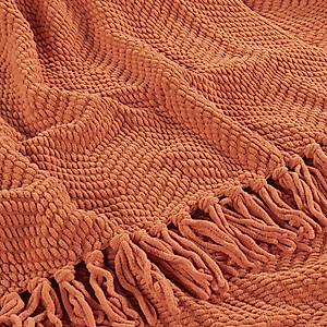Home Soft Things Throw Blanket Knitted Tweed Throw 50'' x 60'', Rust, Super Soft Cozy Warm Comfortable Breathable Throw for Living Room Chair Couch Bed Sofa Bedroom Home Décor