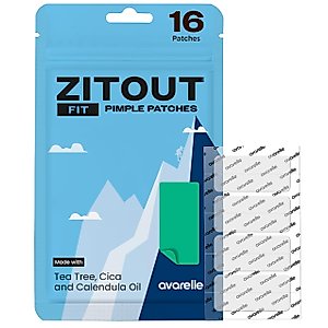 AVARELLE ZITOUT Large Hydrocolloid Pimple Strips (16 Patches) | Vegan Nose Patches for Pores Tea Tree | Chin Acne Patches for Face | Hydrocolloid Bandages for Acne | FSA & HSA Acne Treatment