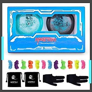 Looping Yoyo D1 Responsive Yoyo for Kids - 2A Loop Yoyo for Beginner, Starter Yoyo Easy to Play Basic String Tricks Yoyo with 12 Yoyo Strings, 2 Bags, 2 Yoyo Gloves(Crystal Black and Crystal Blue)