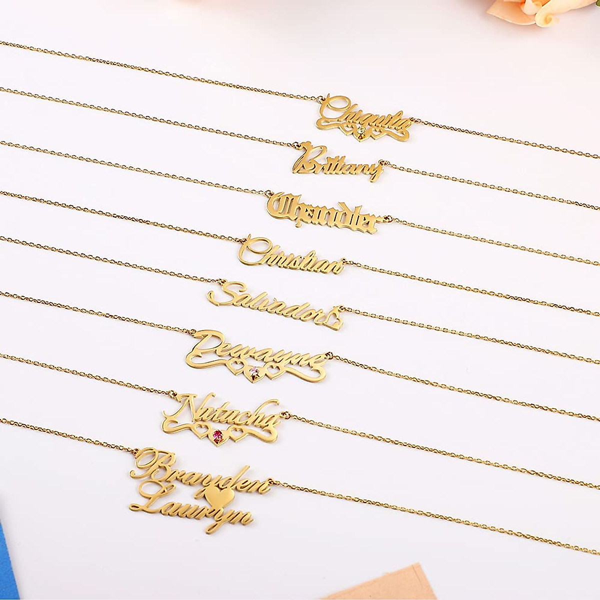 MeMoShe Personalized Name Necklace, 925 Sterling Silver Customized Nameplate Necklace with Birthstone Dainty Jewelry Birthday Gifts for Women