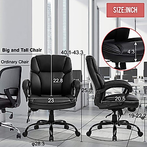 BESTOFFICE FURNITURE 400lbs Wide Seat Ergonomic Desk Massage Computer Lumbar Support Armrest Swivel Rolling Executive PU Leather Adjustable Task Chair for Adults Women, Black