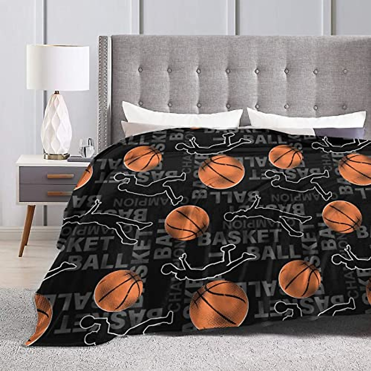 Basketball Sport Flannel Reversible Sherpa Throw Blanket Fuzzy and Soft Fleece Bed Blanket