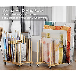 Art Storage Rack with Caster Wheels Art Drying Rack Wood Storage Stand for Canvas Storage, Drawing Board Storage Rack, Printed Matter, Paper Pad for Art Studio, Gallery, Artworks