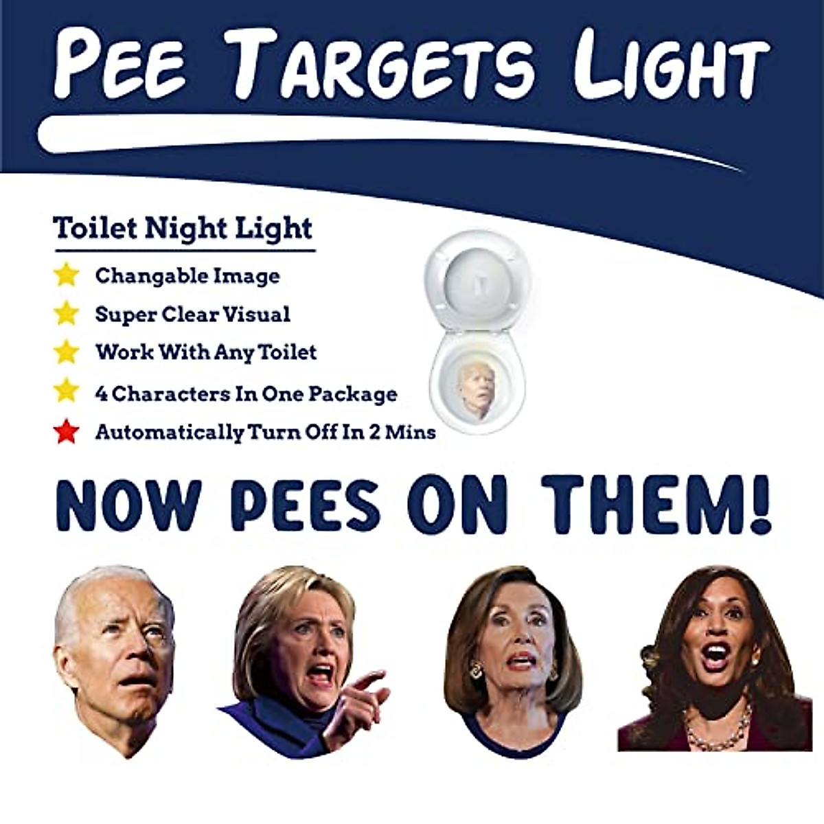 Biden Toilet Light Projector, Joe Biden Toilet Target Light Projector 2.0 with High Definition Funny Democratic Images, Best Gag Gifts for Adults, Funny Gifts for Men (Biden Hilary Harris Pelosi)