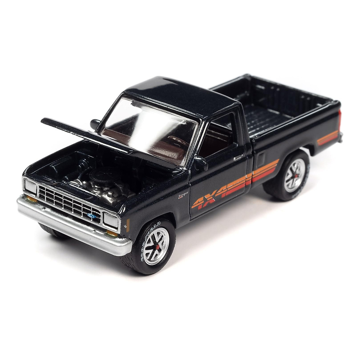 1985 Ranger XL Pickup Truck Dark Charcoal Metallic w/Stripes Classic Gold Collection 2023 Release 1 Limited Edition 4860 Pieces Worldwide 1/64 Diecast Model Car by Johnny Lightning JLCG031-JLSP326A