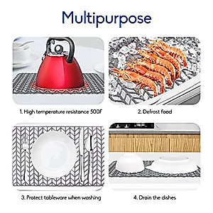 CNDSE Sink Protectors for Kitchen Sink 26'' x 14'', Non-slip Silicone Sink Mats for Bottom of Kitchen Sink,Grey Kitchen Sink Mats for Farmhouse Stainless Steel Ceramic Sink,Center Hole Sink Mat(2)