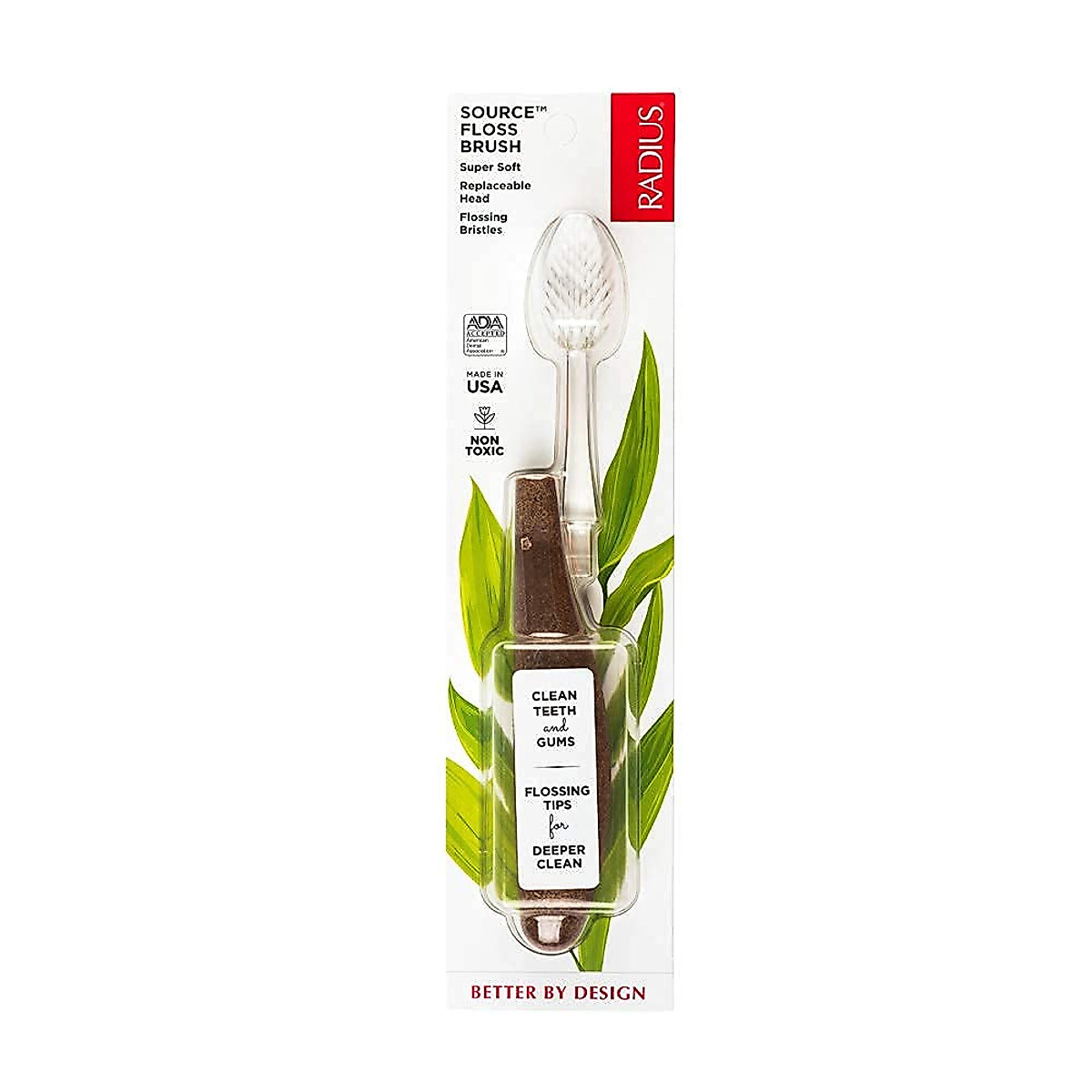 RADIUS Toothbrush Source Floss Brush BPA Free & ADA Accepted Improve Gum Health & Reduce Gum Issues - Super Soft - Wood - Pack of 1