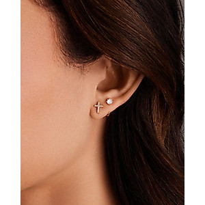 PAVOI 14K Gold Plated 925 Sterling Silver Huggie Half Hoop Earrings | Hypoallergenic Minimalist Tiny Cartilage Earring (Round CZ, White Gold)