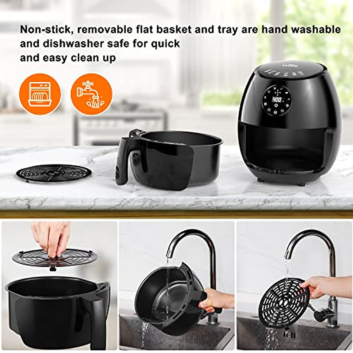 Willz Digital Air Fryer with 6 Pre-Set Cooking Programs & Precise Temperature Control, Non-Stick Basket and Dishwasher-Safe, 60 Minutes Timer, 3.5 Qt, Black