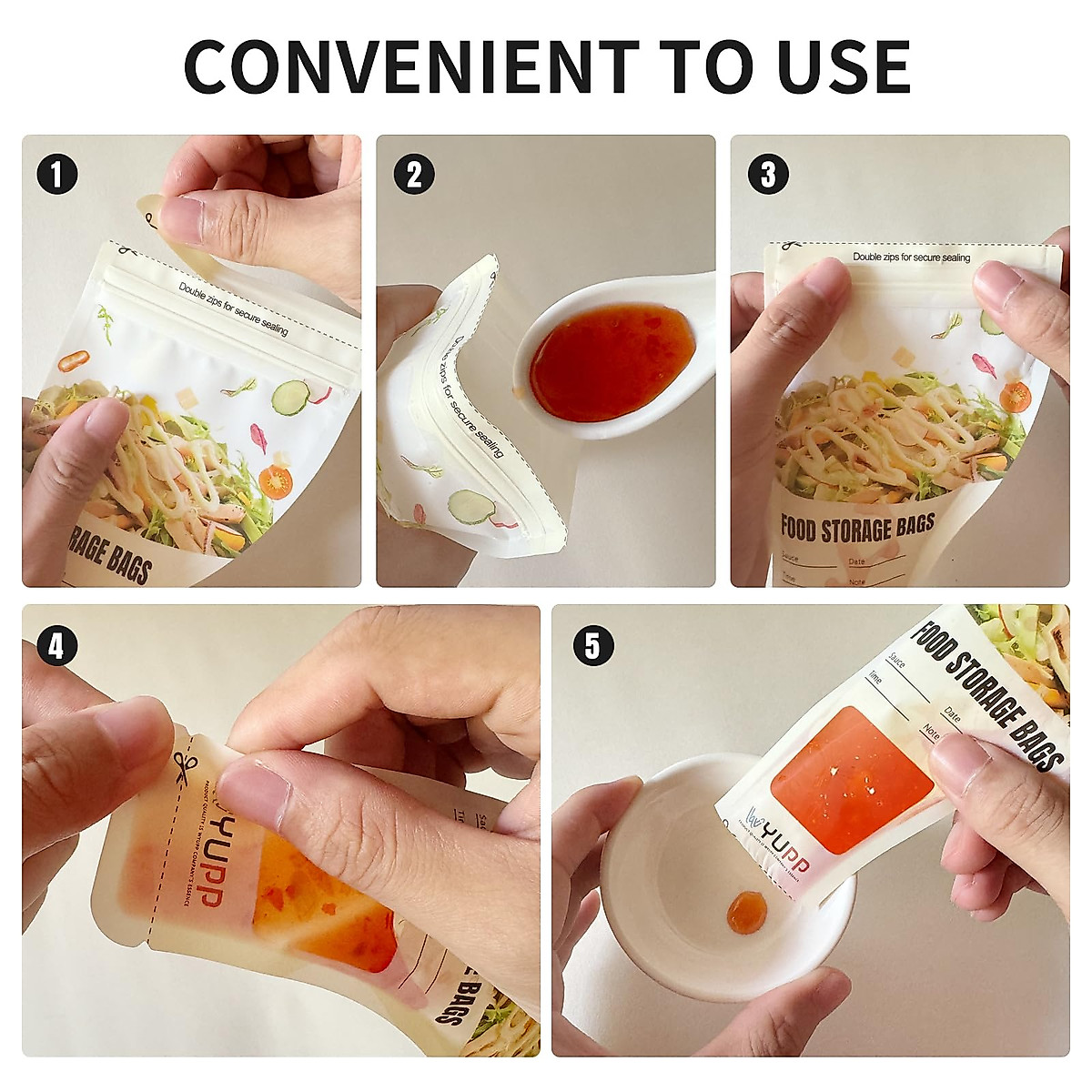 48 Pack Salad Dressing Container to Go, 3.5oz Small Disposable Food Storage Bag, Yogurt Applesauce Pouch, Snack Sauce Condiment Container, Nut Fruit Puree Storage Zipper Pouch for Lunch Boxes Picnics