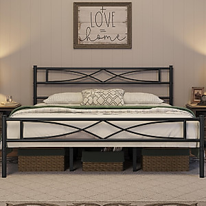 Yaheetech Metal King Size Bed Frame, Platform Bed Frame, Mattress Foundation with Curved Design Headboard & Footboard, NO Box Spring Needed, Heavy-Duty Support, Easy Assembly, King, Black