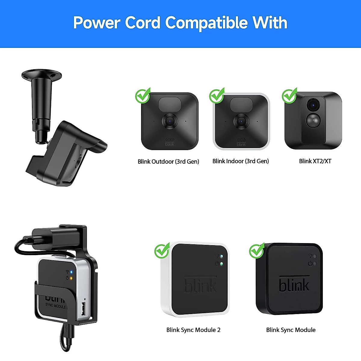 Ayotu Metal Wall Mount for Blink Outdoor 3rd Gen/XT2/XT, Weatherproof Protective Housing and 360 Degree Adjustable Metal Mount with Sync Module 2 Outlet Mount (Camera Not Included, Black)