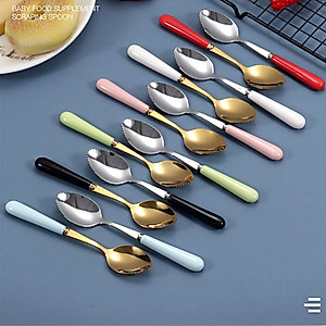 Goeielewe Set of 6 Grapefruit Spoons with Round Serrated Edges, Stainless Steel Serrated Spoon with Multicolor Ceramic Handle, Kiwi Apple Citrus Fruit, Dessert Spoon Sets (Silver)