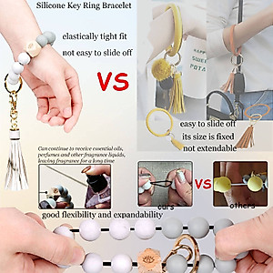 BIHRTC Portable House Car Keys Ring Holder Silicone Bead Bracelet Wristlet Keychain PU Leather Tassel Key Chain Keyring Wrist Band Bangle Car House Keys Ring Holder for Women Girls