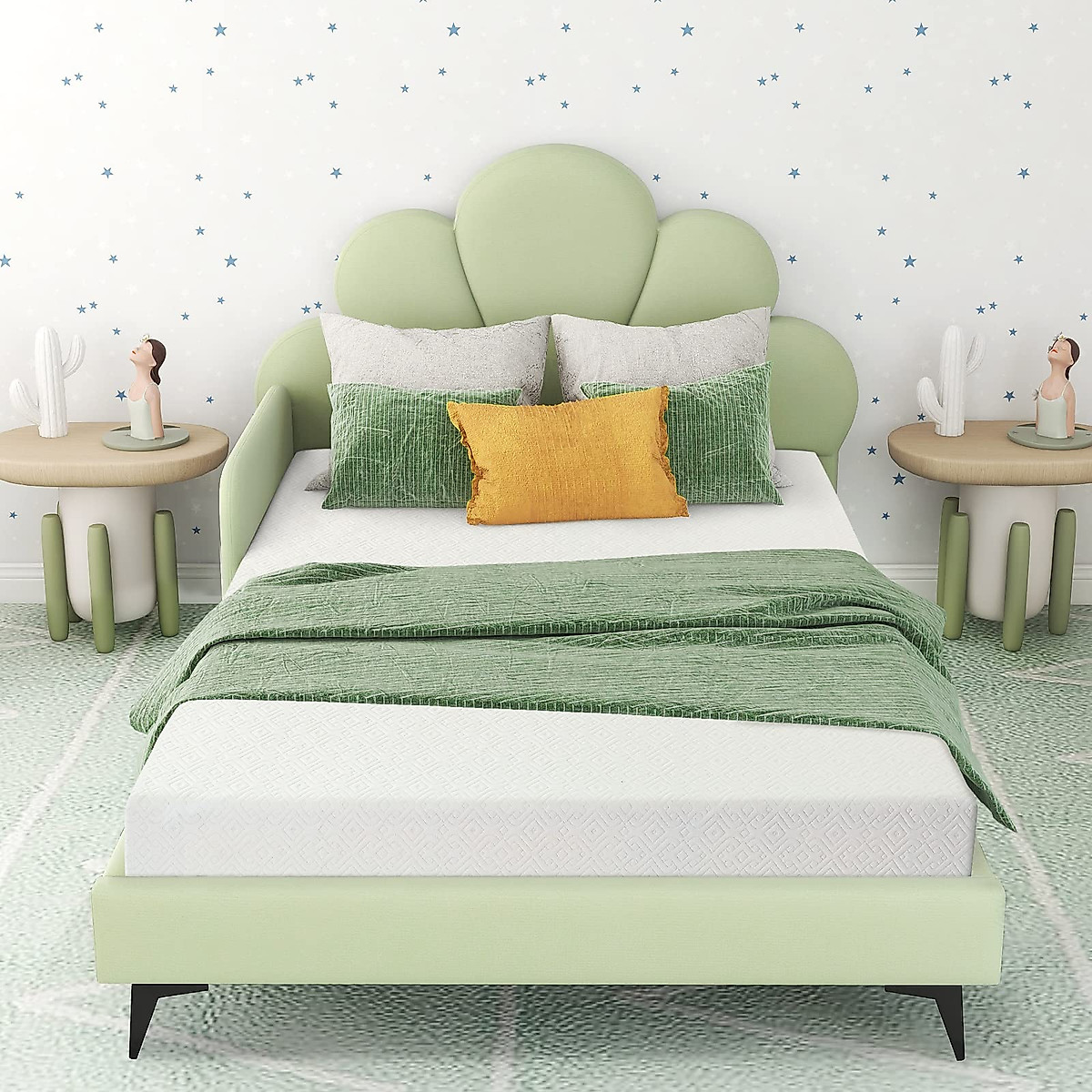 Airdown Twin Mattress, 6 Inch Memory Foam Mattress in a Box for Kids, Medium Firm Green Tea Gel Mattress Twin Size for Bunk Bed, Trundle Bed, Guest Room White