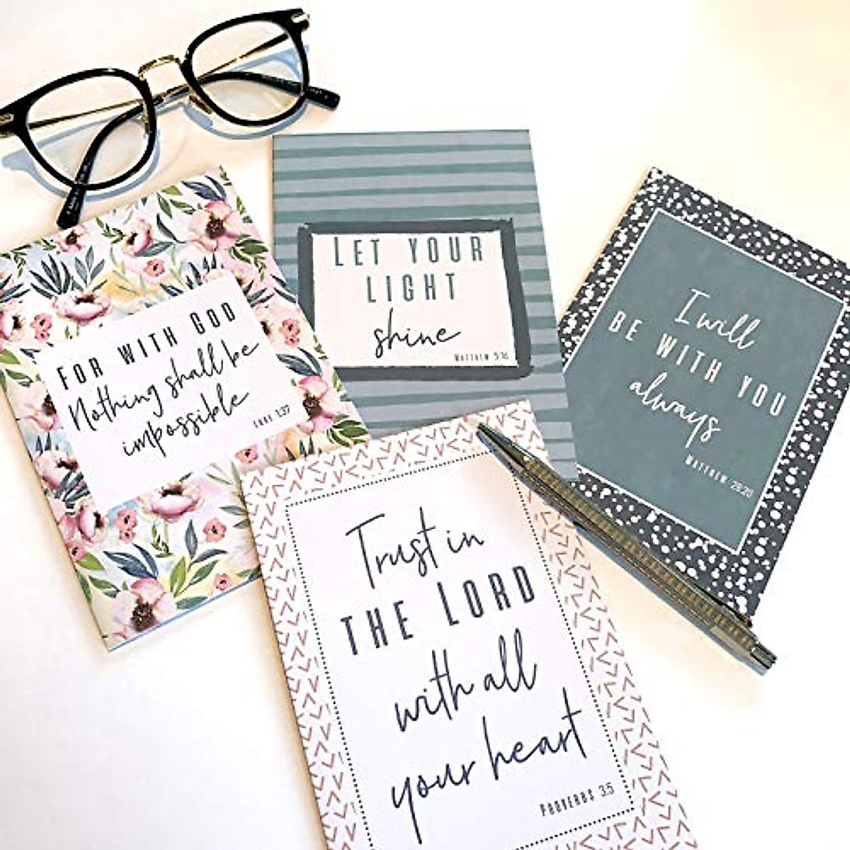 4x6 Blank Christian Greetings Bible Verse Scripture Cards with Envelopes and Matching Stickers, Boxed Set of 20 Religious Inspirational Cards in 5 Unique Designs by Nora's Nursery