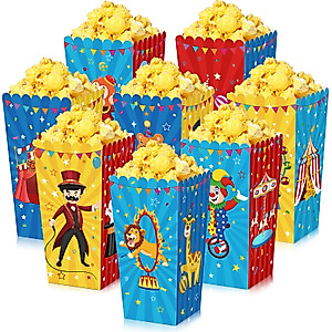 Tiamon 32 Pcs Carnival Party Supplies Popcorn Boxes Circus Theme Popcorn Containers Disposable 6 Inch Animals Popcorn Paper Boxes Oil Proof Snack Box for Carnival Circus Birthday Party Favors Decors