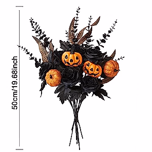 Anna's Whimsy 10PCS Halloween Decor Artificial Flowers Black Roses with Pumpkins, Halloween Table Centerpiece for Dining Kitchen Living Room Bedroom Front Door, Silk Flowers Bouquet Indoor Outdoor