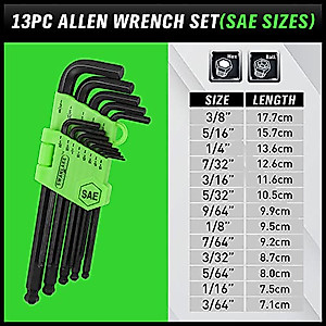 SWANLAKE 27PCS Allen Wrench Set, Hex Key Set Long Arm Ball End Hex Wrench Set, Inch/Metric T Handle Allen Wrench Set