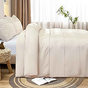 Faincy Beige King Size Comforter Set, Boho Pleated Striped Reversible Down Alternative Bed Sets - 104 x 90 3PC Soft Microfiber Duvet Farmhouse Bedding in a Bag for Women Men, Cream