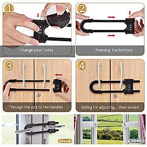 HonesaLoc 4 Packs U-Shaped Sliding Cabinet Locks, Baby Proofing Cabinets with Adjustable Child Safety Lock, Childproof Latches for Knobs, Handles on Kitchen Doors and Home Drawers Closet - Black